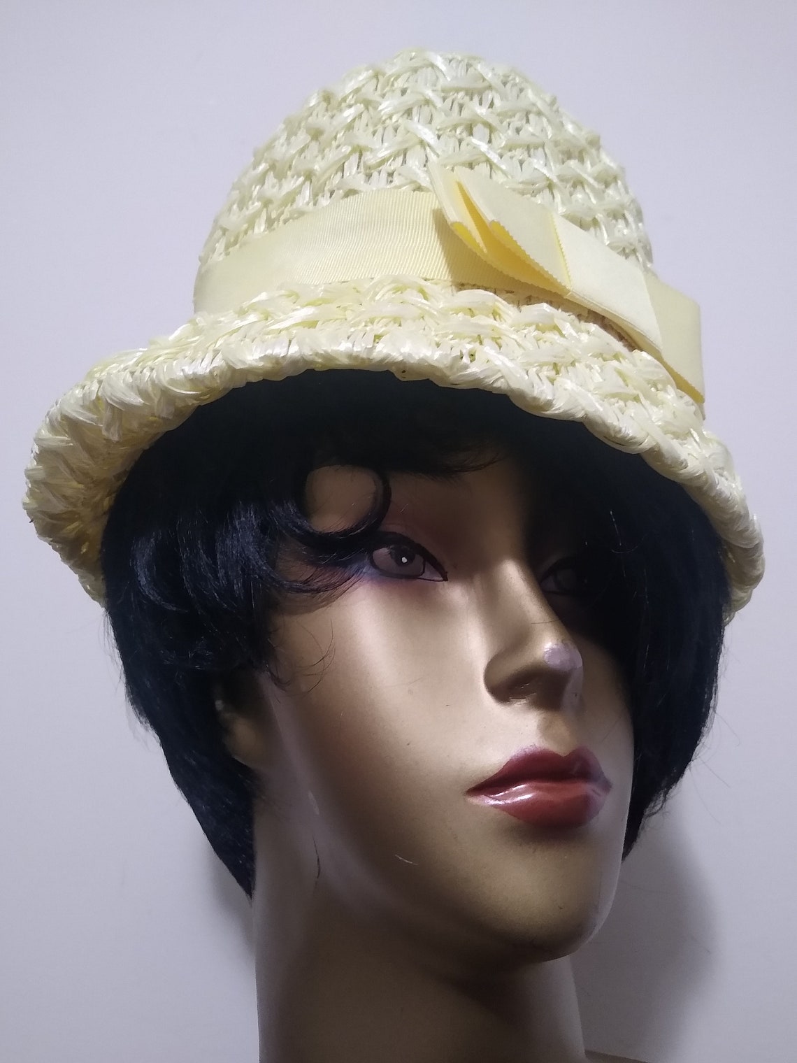 Vintage Yellow Woven Straw Top Hat - Etsy