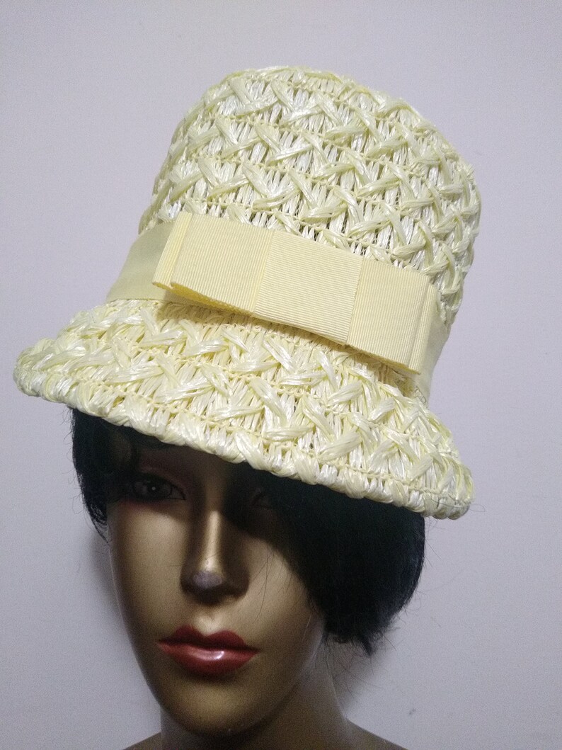 Vintage Yellow Woven Straw Top Hat - Etsy