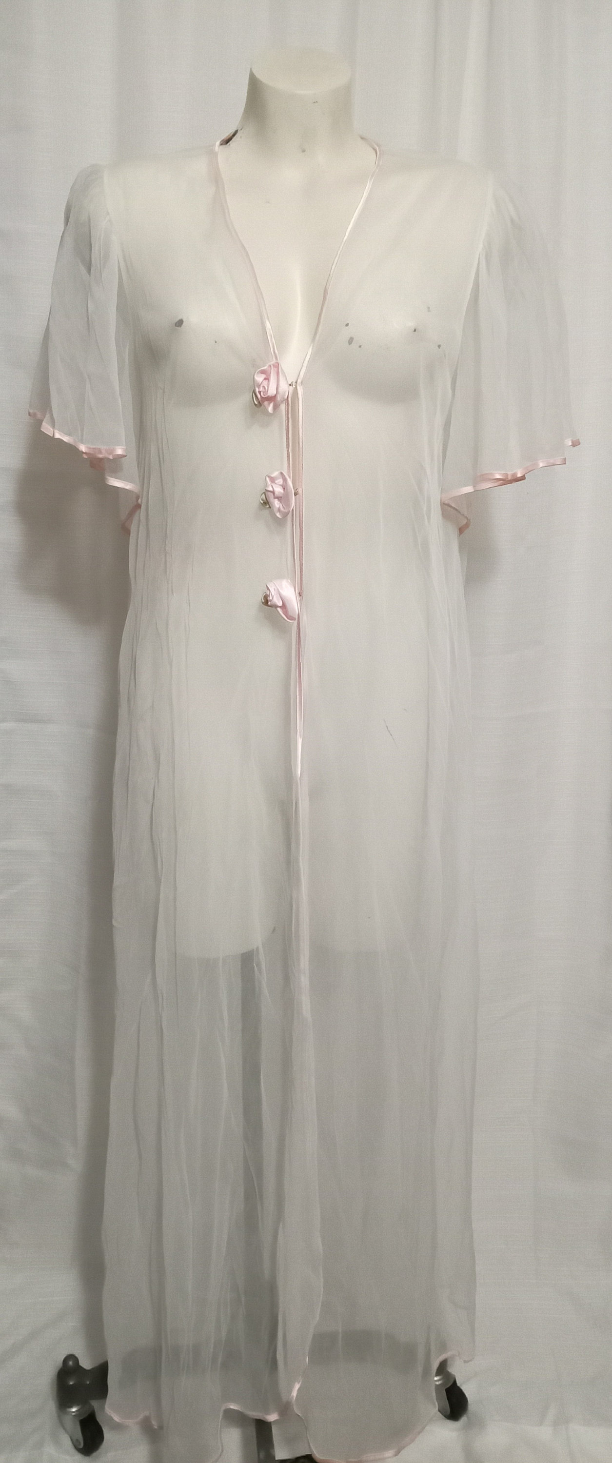 Vintage Sheer White Robe With Pink Flower Buds - Etsy