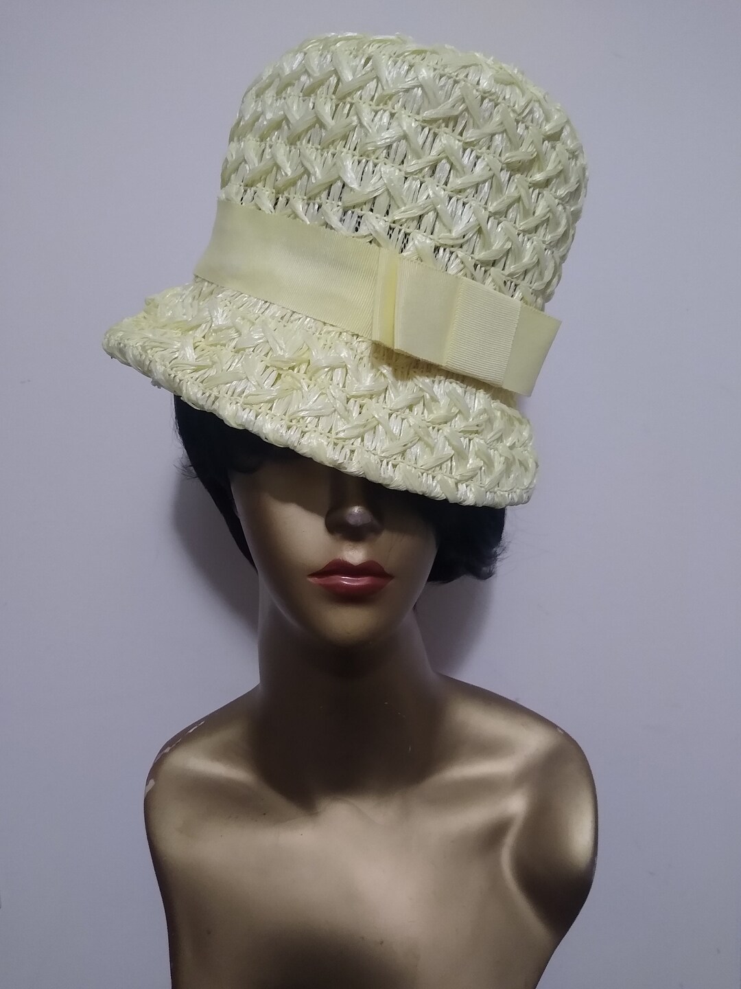 Vintage Yellow Woven Straw Top Hat - Etsy