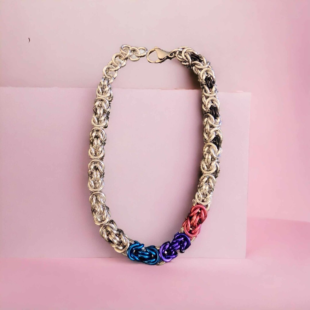 Bisexual Pride Chainmail Bracelet in Byzantine Weave Donate to Charity ...
