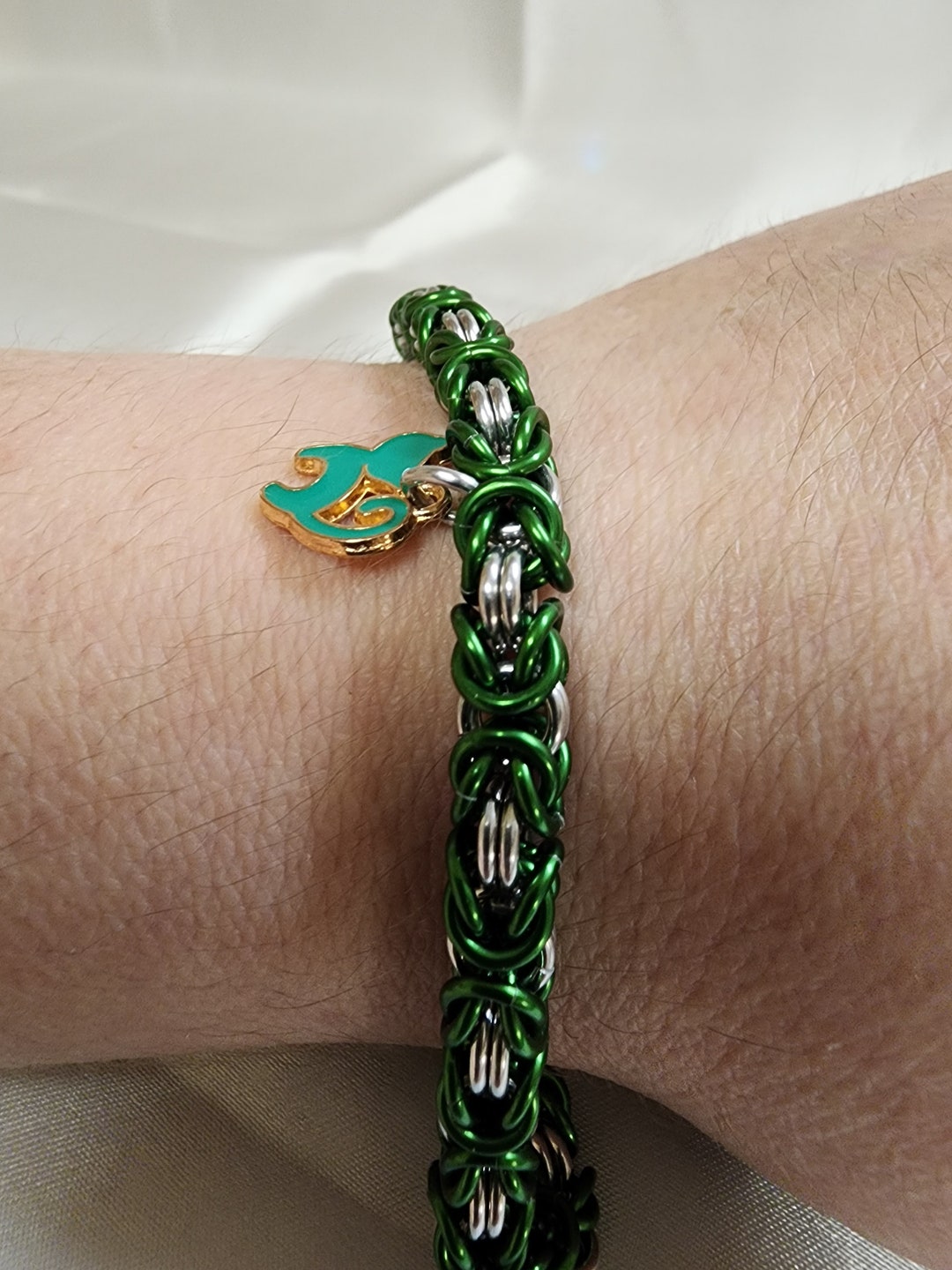 Cat Charm Chainmail Bracelet in Byzantine Donate to Charity - Etsy