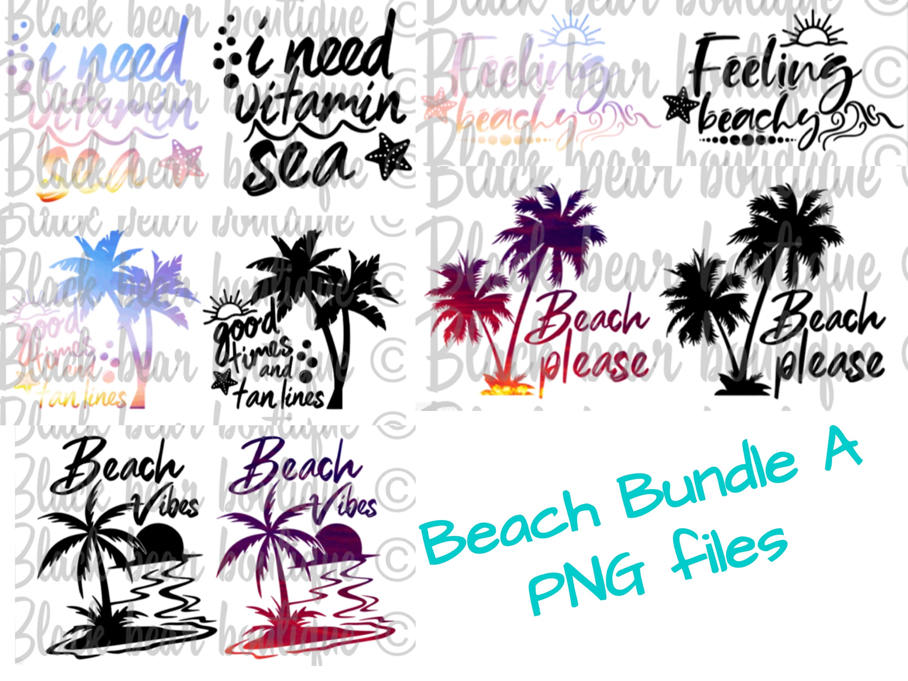 Summer Beach Bundle A PNG Files Cricut Silhouette Cut Files Obmre Neon ...