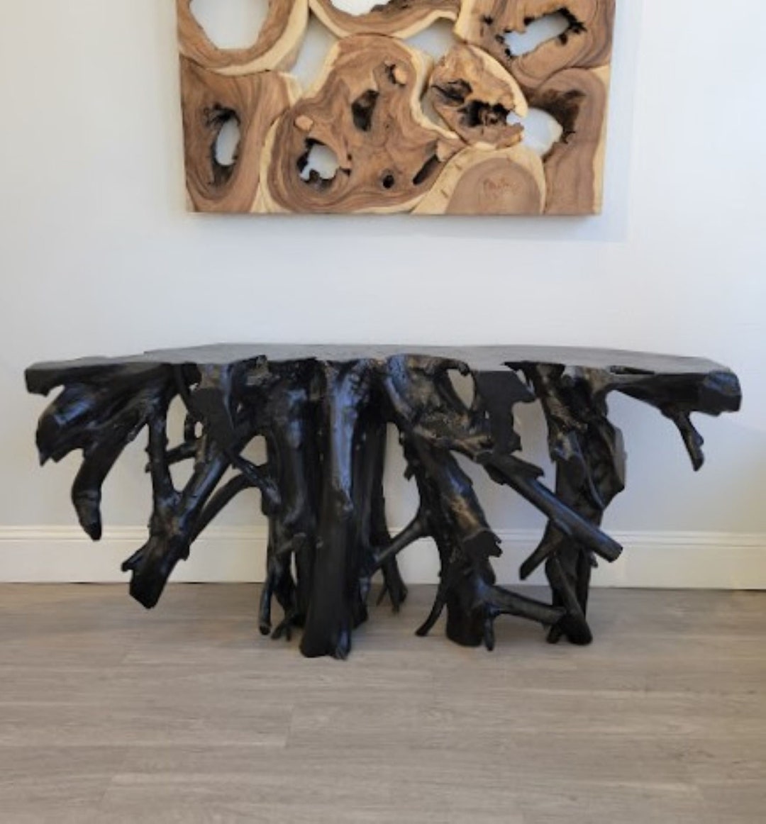6 Ft Teak Root Console Table Charcoal Finish - Etsy