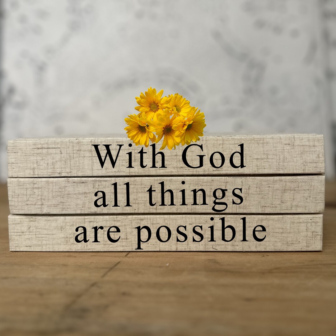 Linen Book Stack With Bible Verse "all Things Are Possible" - Christian ...
