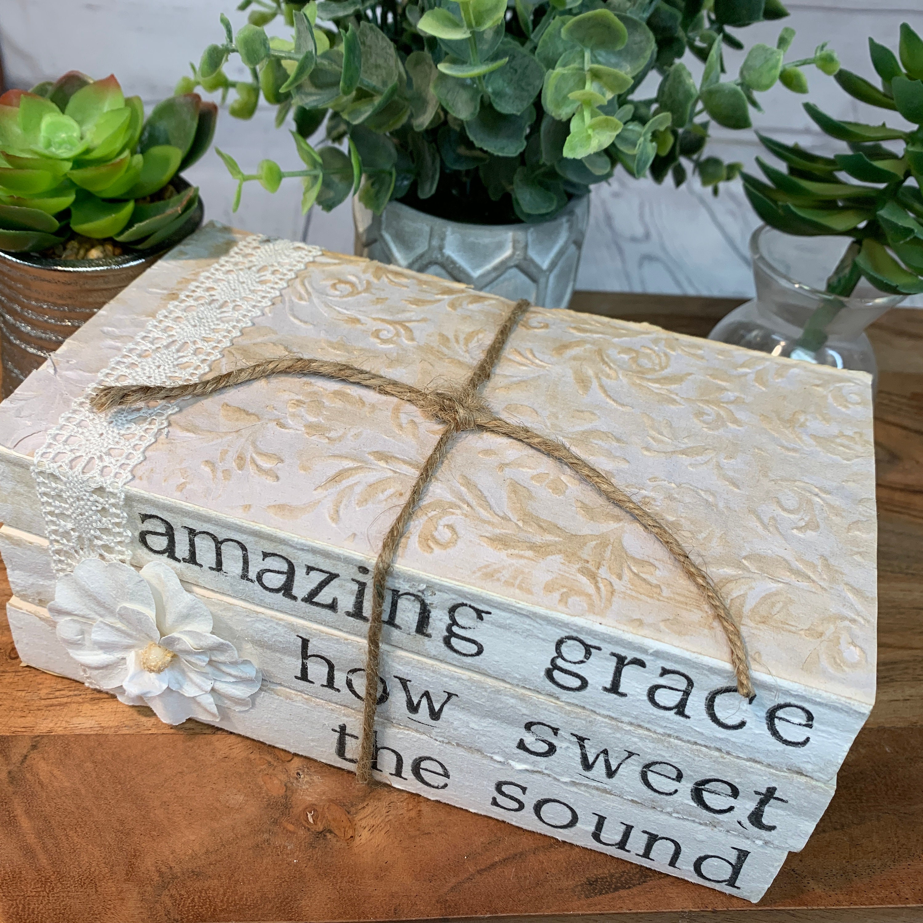 Home & Living Home Décor amazing grace hand stamped book stack ...