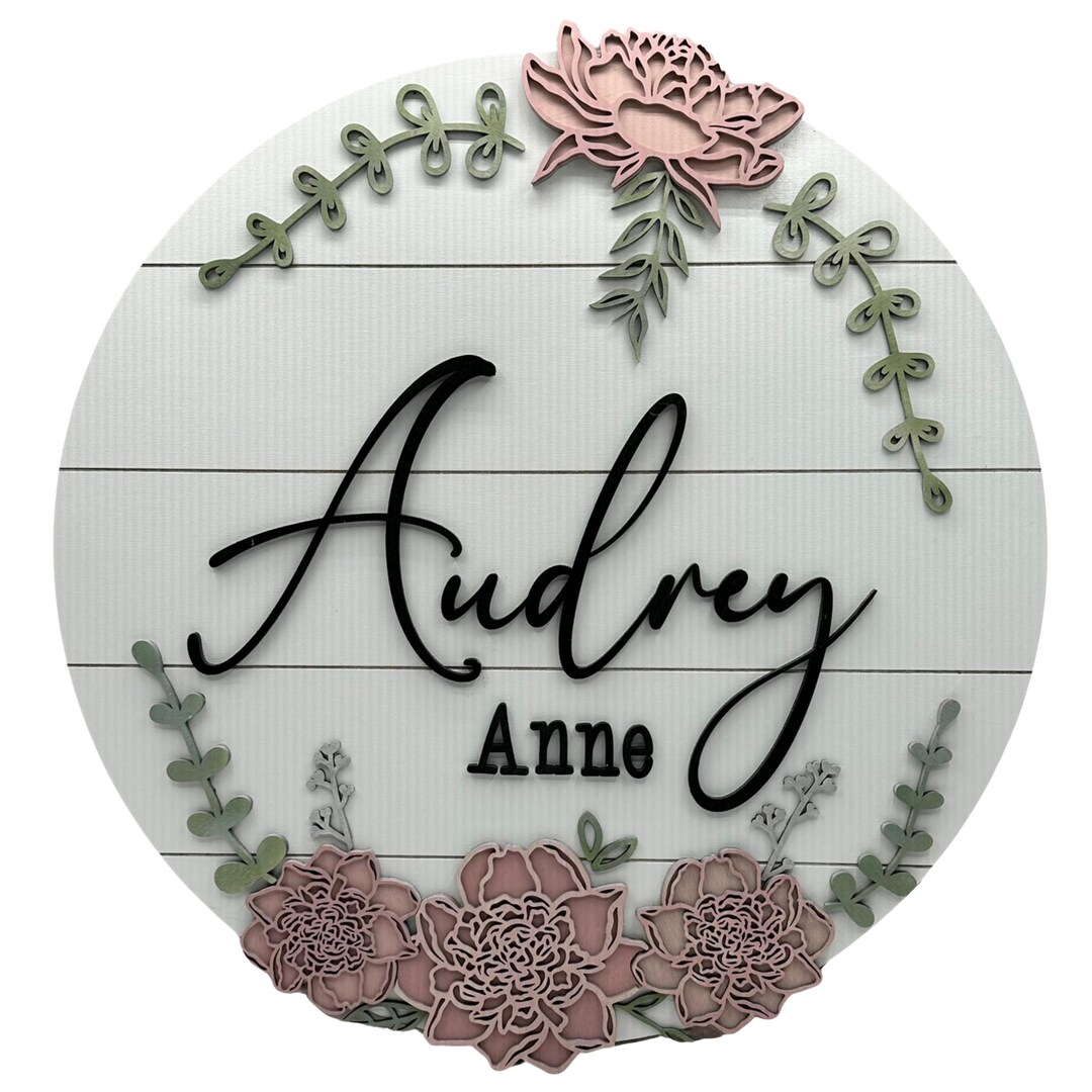 Custom Wood Peony Baby Name Sign - Nursery Decor - Etsy