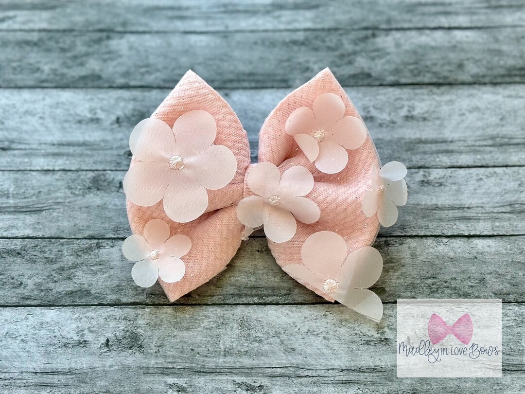 Pink Flower Overlay Bow Baby Headband Bow Nylon Piggie Bows Bow Clip - Etsy