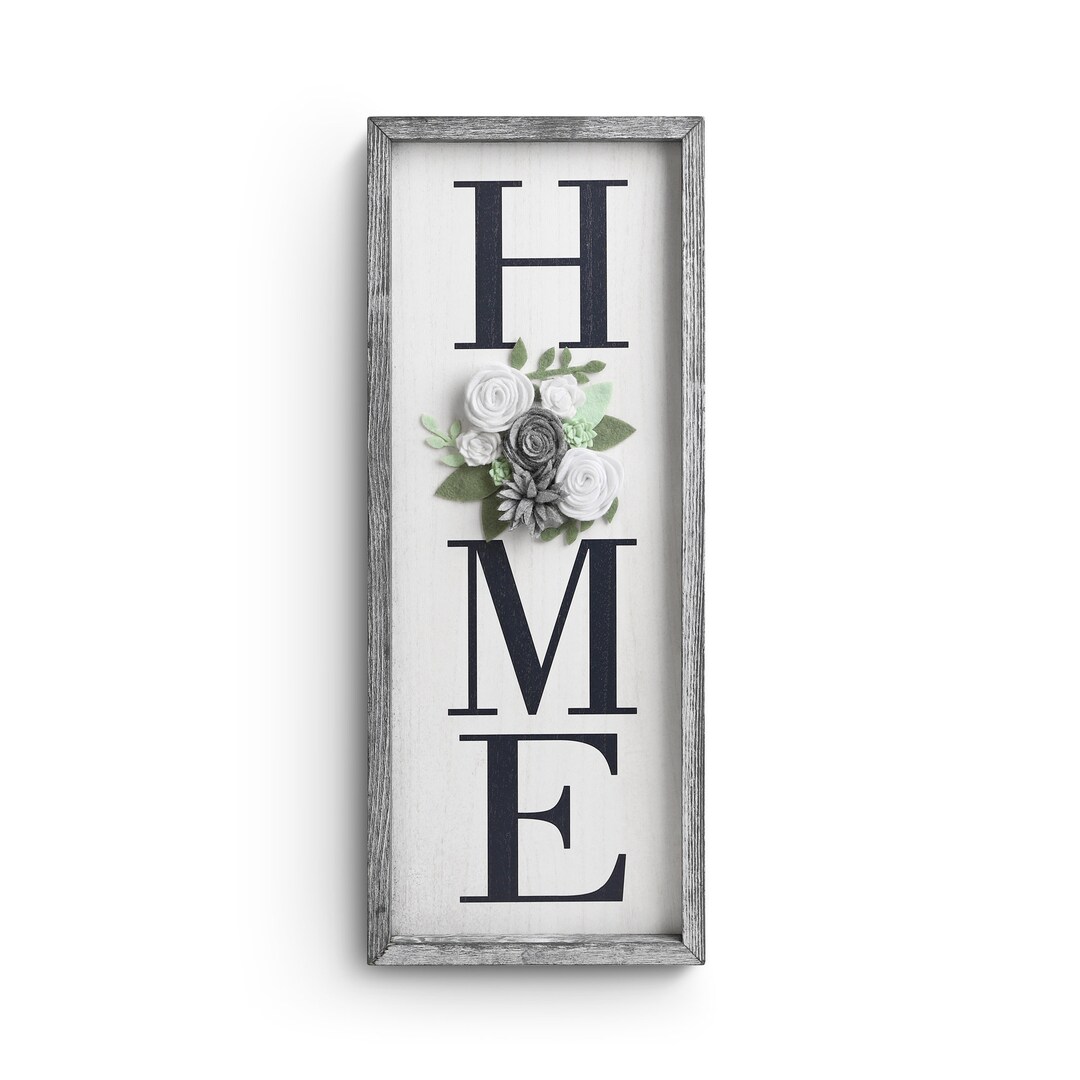 Vertical/horizontal HOME Sign W Felt Flower for O Farmhouse Wood Framed ...