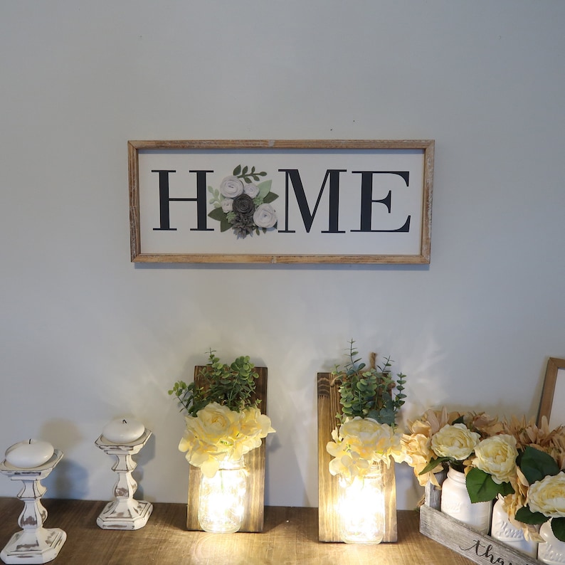 Vertical/horizontal HOME Sign W Felt Flower for O Farmhouse - Etsy