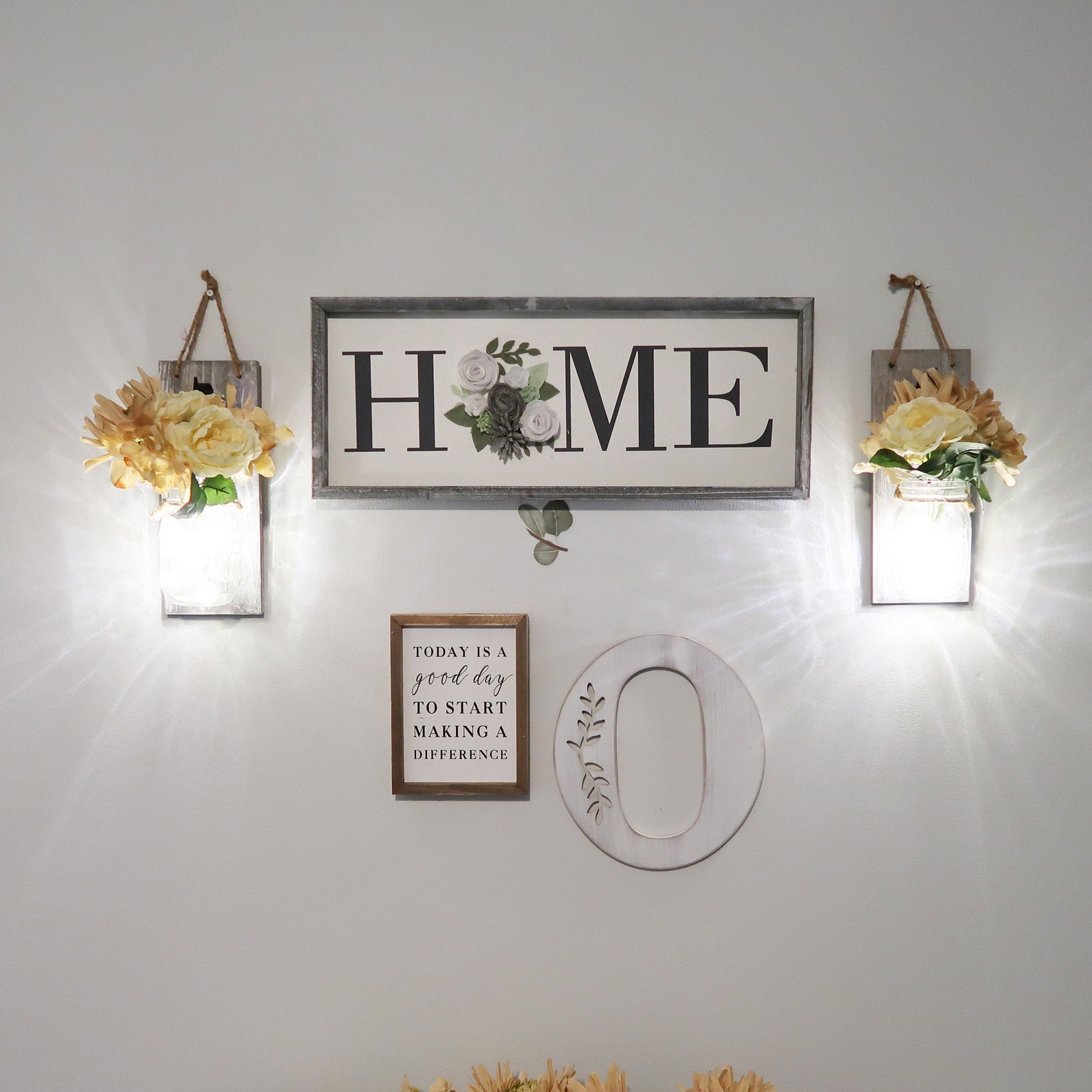 Vertical/horizontal HOME Sign W Felt Flower for O Farmhouse - Etsy