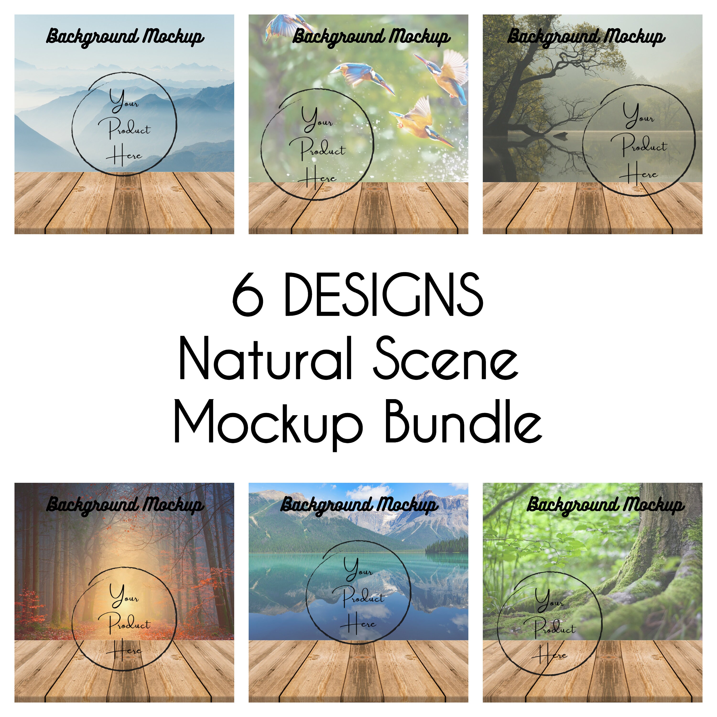 Design & Templates Background Mockup Bundle Ocean Scene with Wood ...