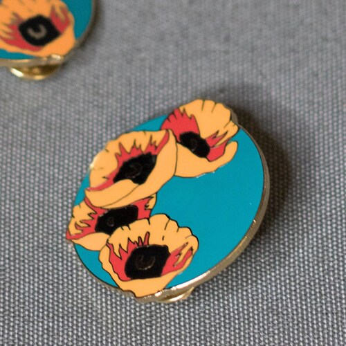 Poppy W/bumble Bee Enamel Pin Bumble Bee Bee Bugs Hard - Etsy