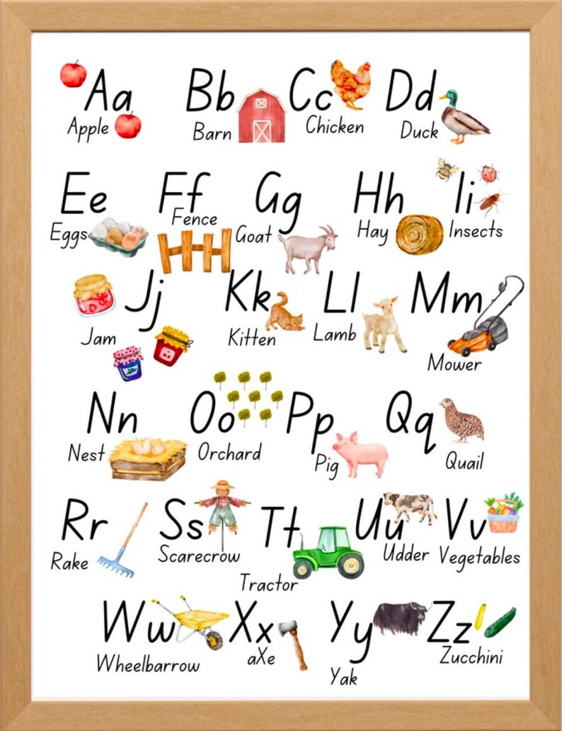 Farm Themed Alphabet Poster: Instant Digital Download, Nursery Wall ...