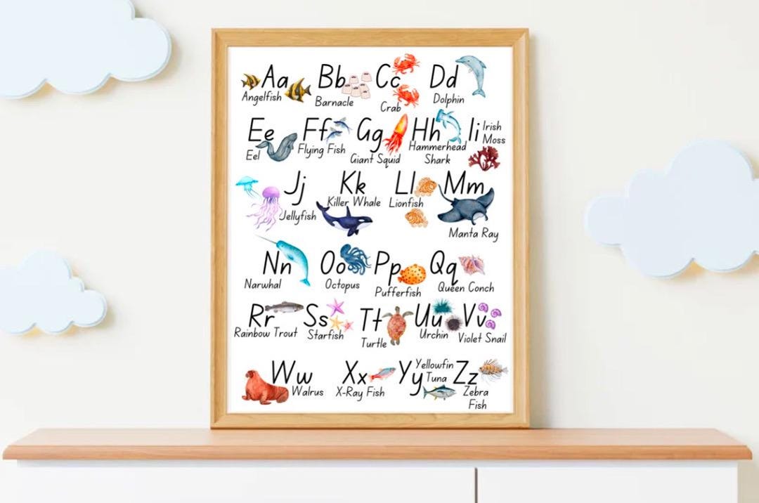Ocean Animal Alphabet Poster: Instant Digital Download, Nursery Wall ...
