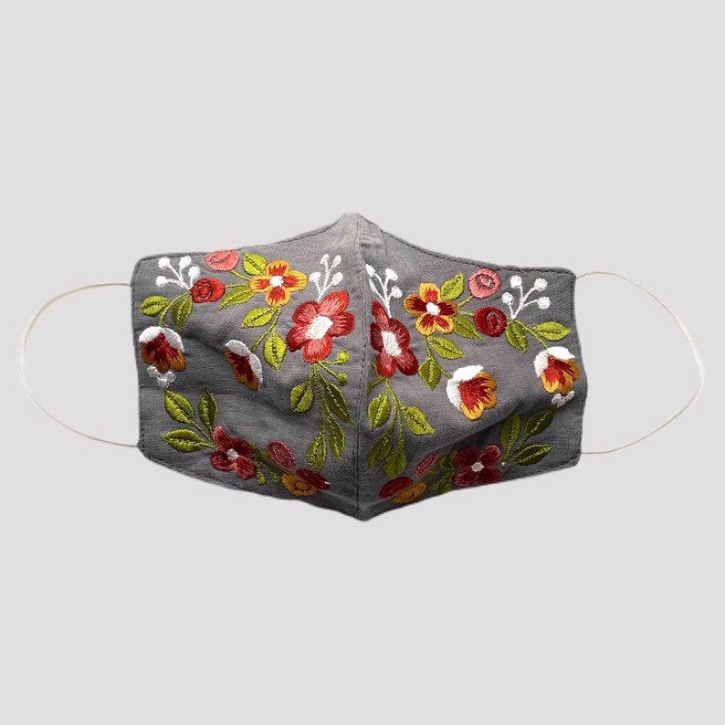 Hand Embroidered Flower Face Masks Washable, Handmade Cloth Face Masks ...