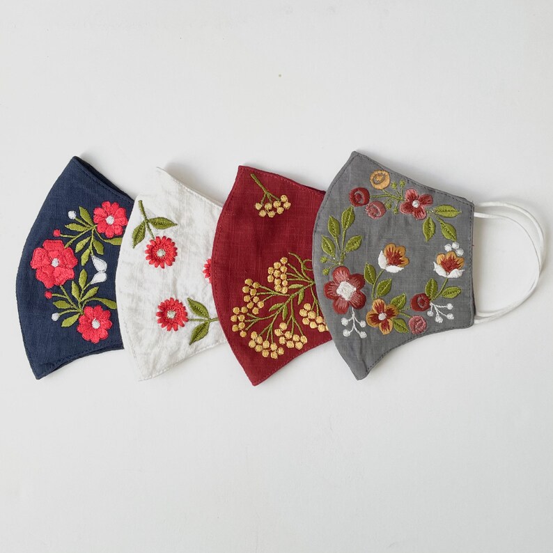 Hand Embroidered Flower Face Masks Washable, Handmade Cloth Face Masks ...