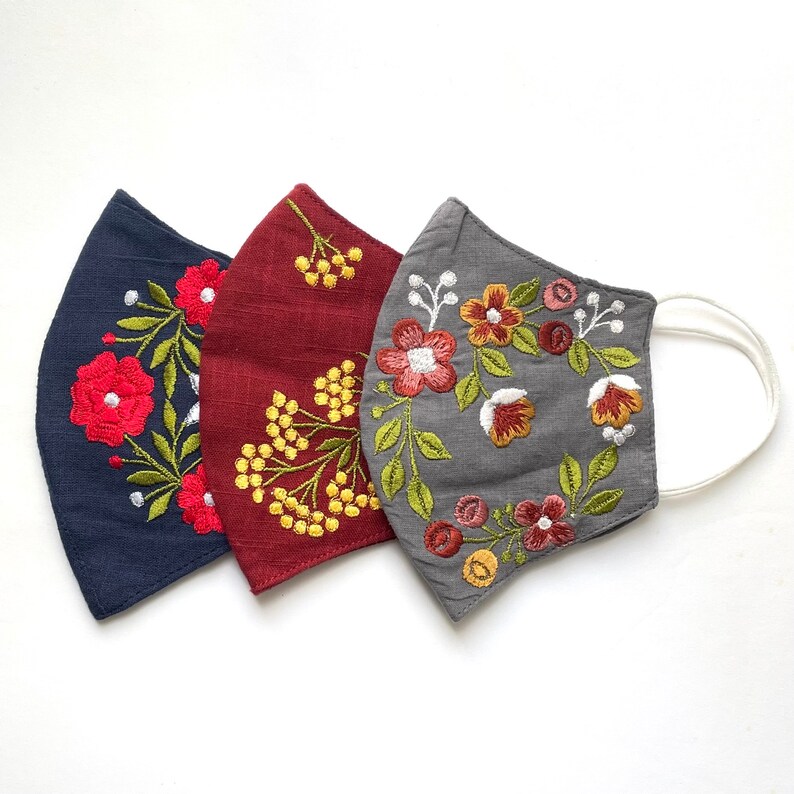 Hand Embroidered Flower Face Masks Washable, Handmade Cloth Face Masks ...