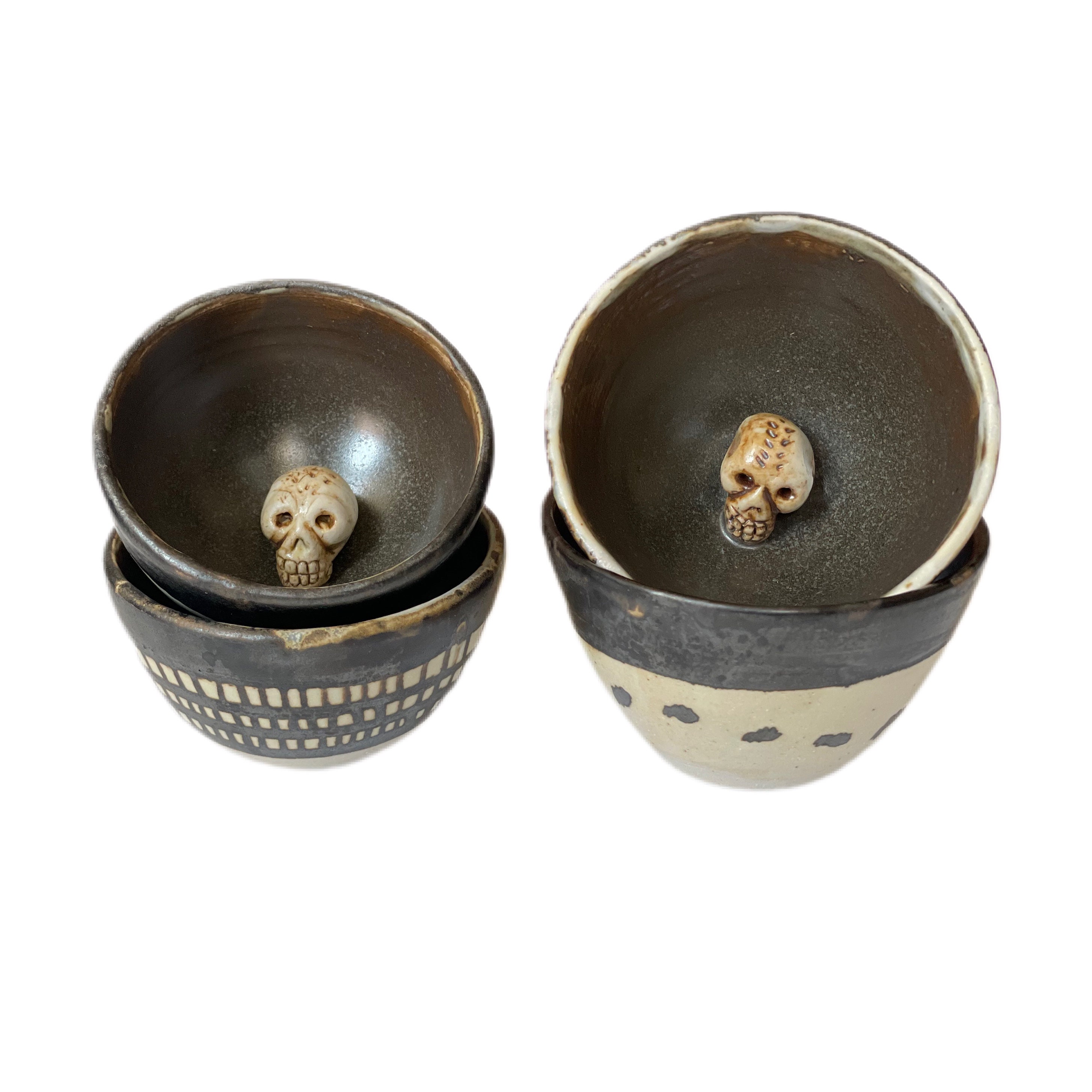 Set of Two, Pair of Ceramic Skull Mezcal Glass, Sipping Ceremonial ...