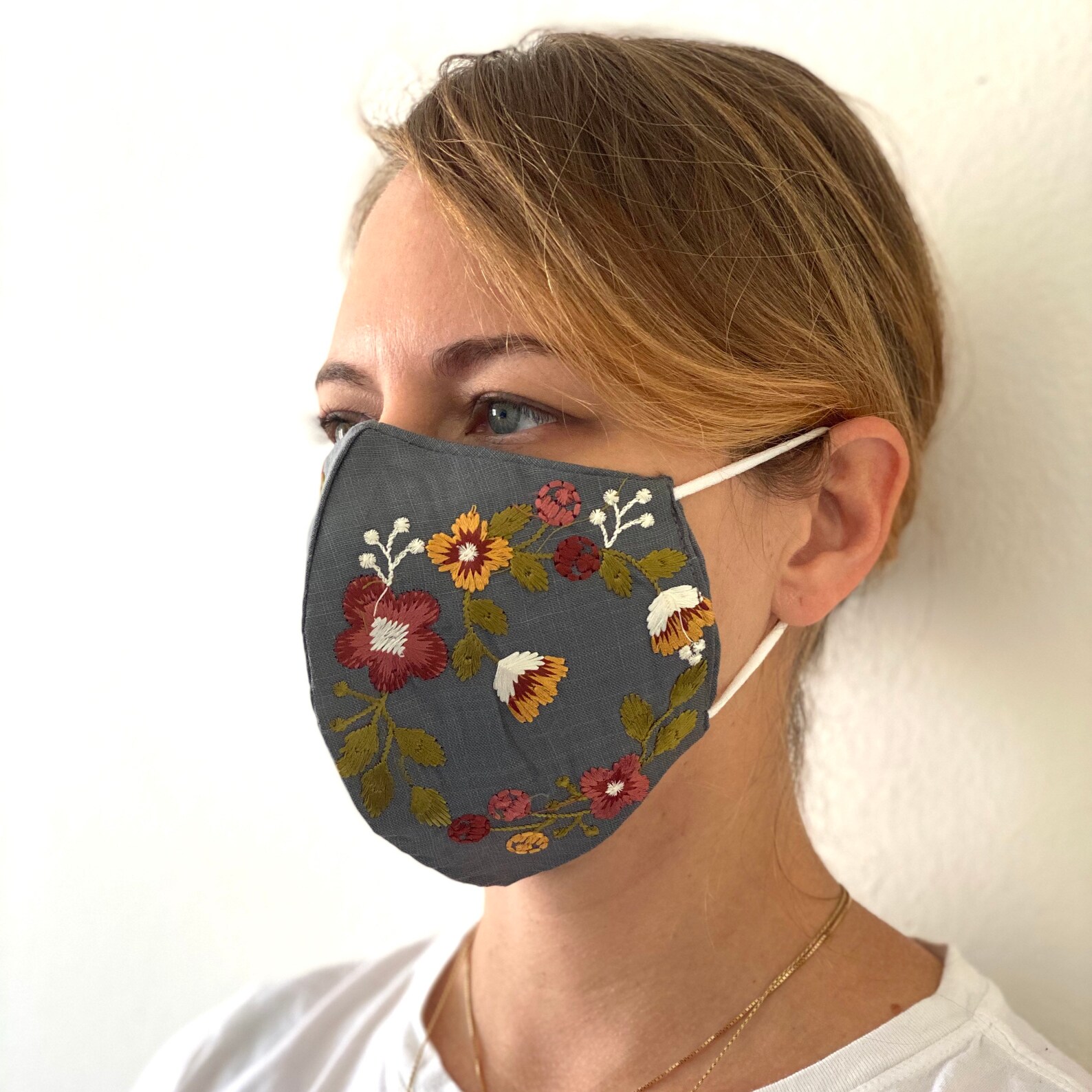Hand Embroidered Flower Face Masks Washable, Handmade Cloth Face Masks ...