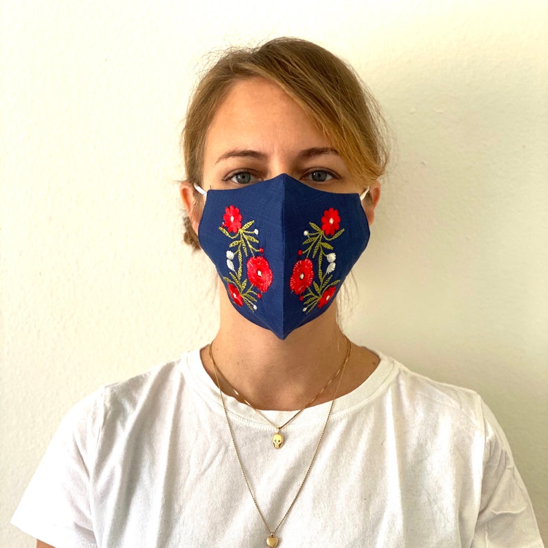 Hand Embroidered Flower Face Masks Washable, Handmade Cloth Face Masks ...