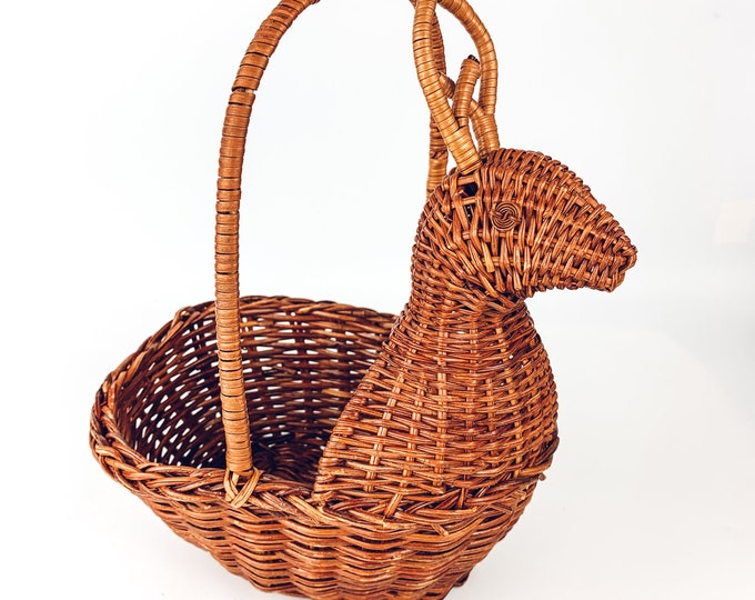 Vintage Wicker Deer Basket With Handle, Christmas, Easter Basket ...
