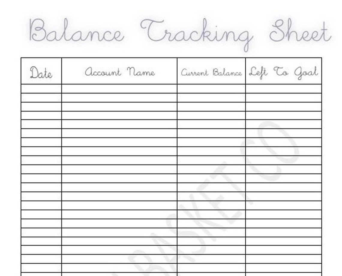 Account Balance Tracking Goal Sheet Printable Word Budgeting - Etsy