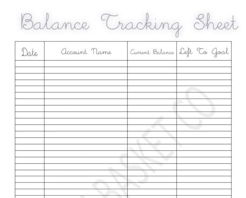 Account Balance Tracking Goal Sheet Printable Word Budgeting - Etsy