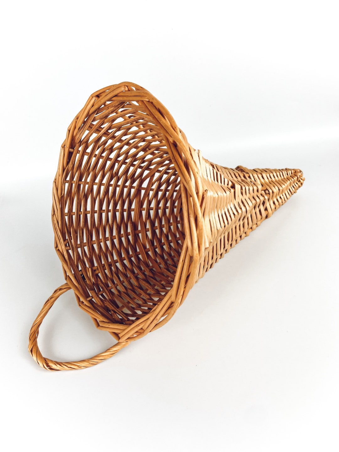 Fall Vintage Wicker Cornucopia Horn Basket, Boho Thanksgiving Decor ...
