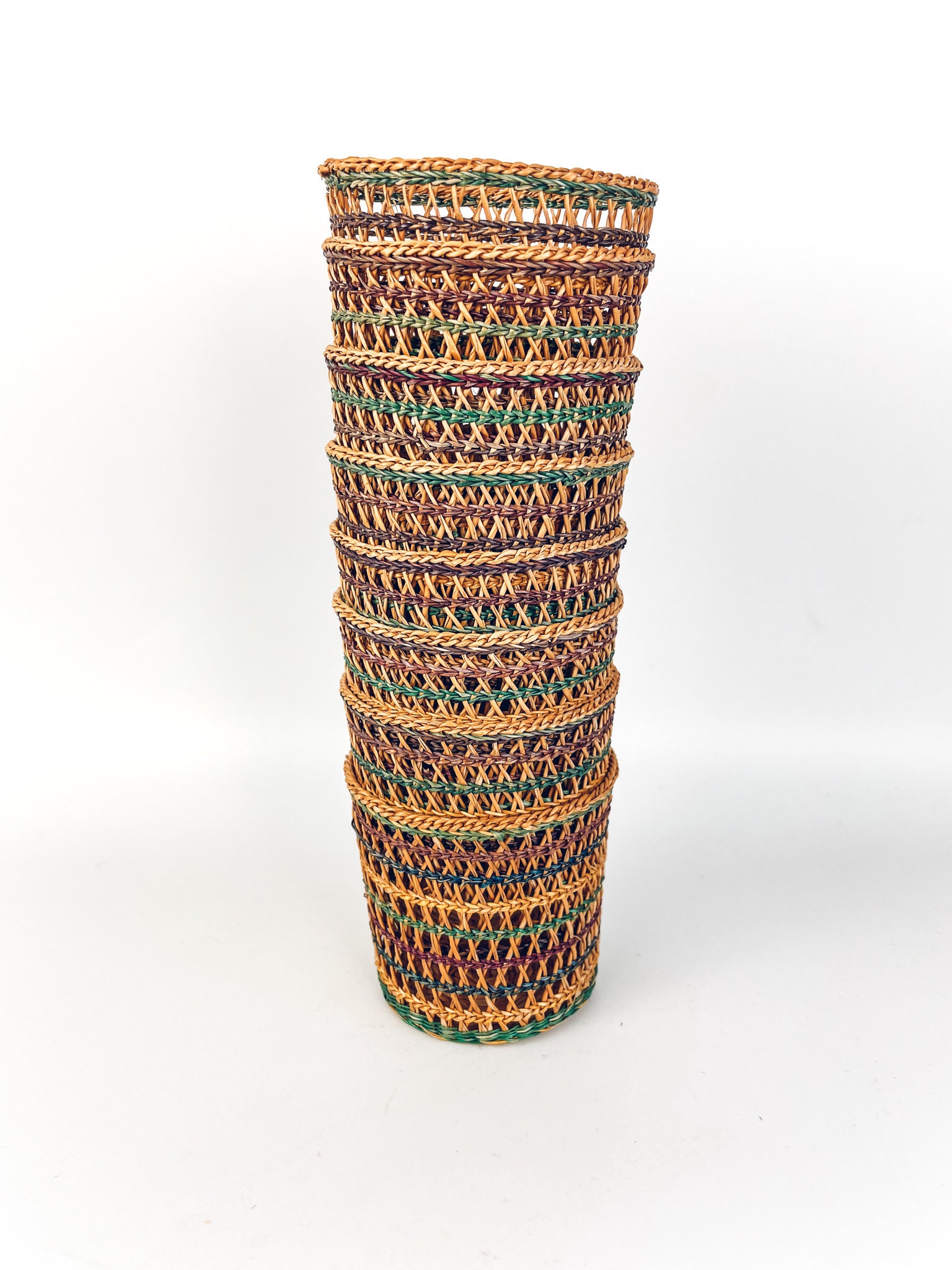 Set of Eight Colorful Small Wicker Cups Vintage Boho Decor - Etsy