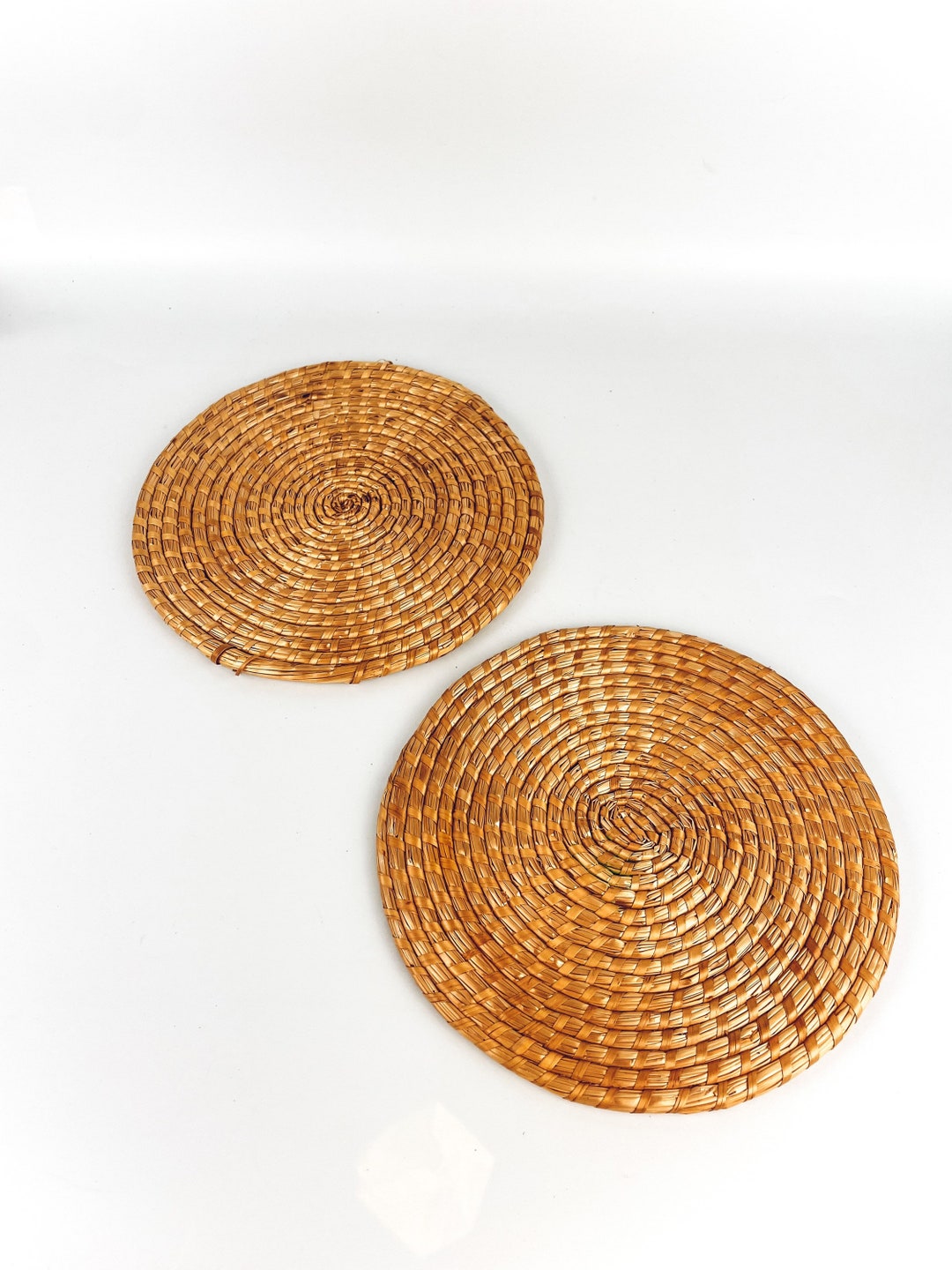 Set of Two Neutral Boho Woven Trivet Circle Hanging Trivet Vintage ...