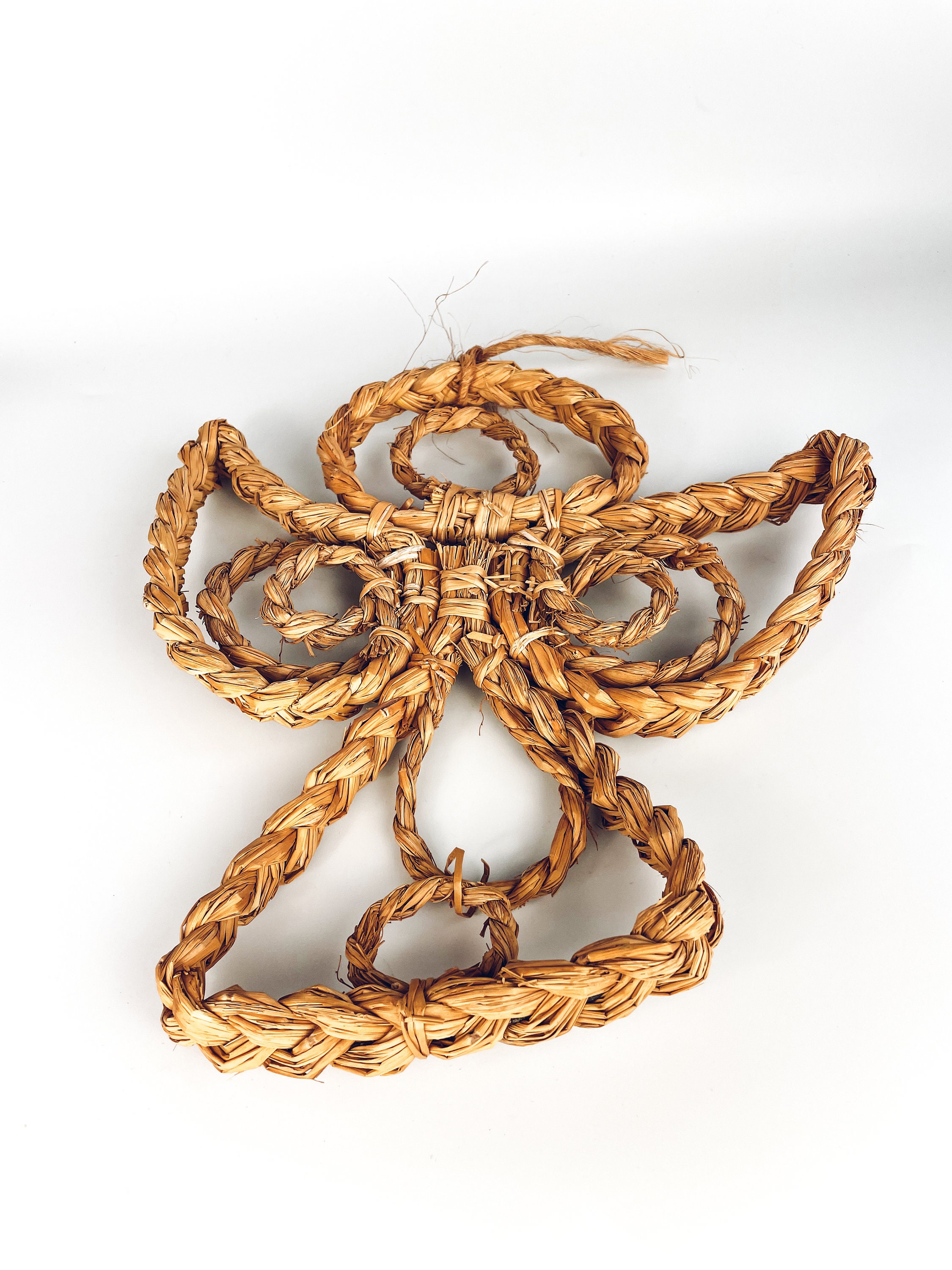 Vintage Natural Straw Wicker Angel, Christmas Decor, Boho Wall Decor ...