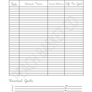 Account Balance Tracking Goal Sheet, Printable Word, Budgeting Binder ...