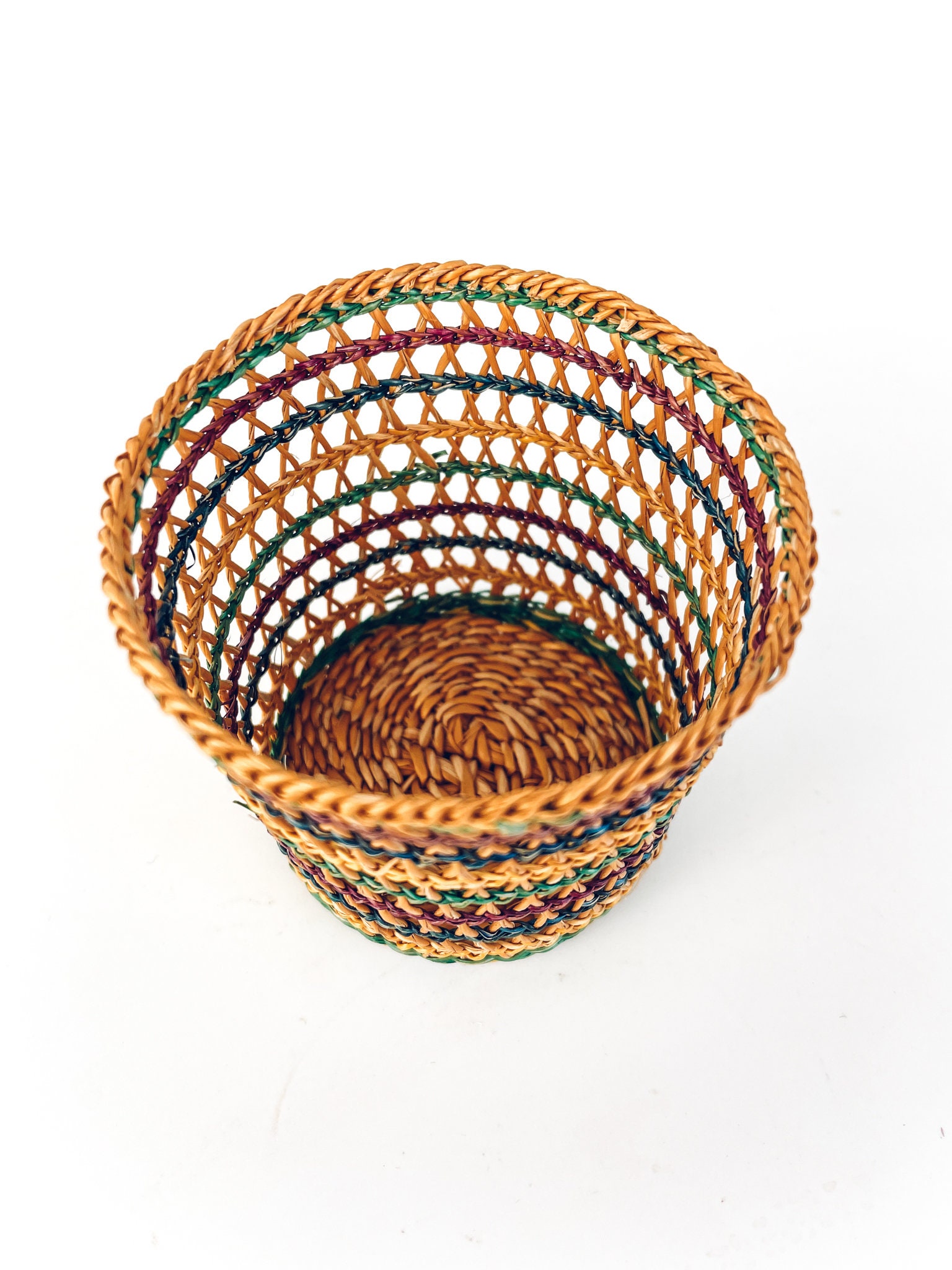 Set of Eight Colorful Small Wicker Cups Vintage Boho Decor - Etsy