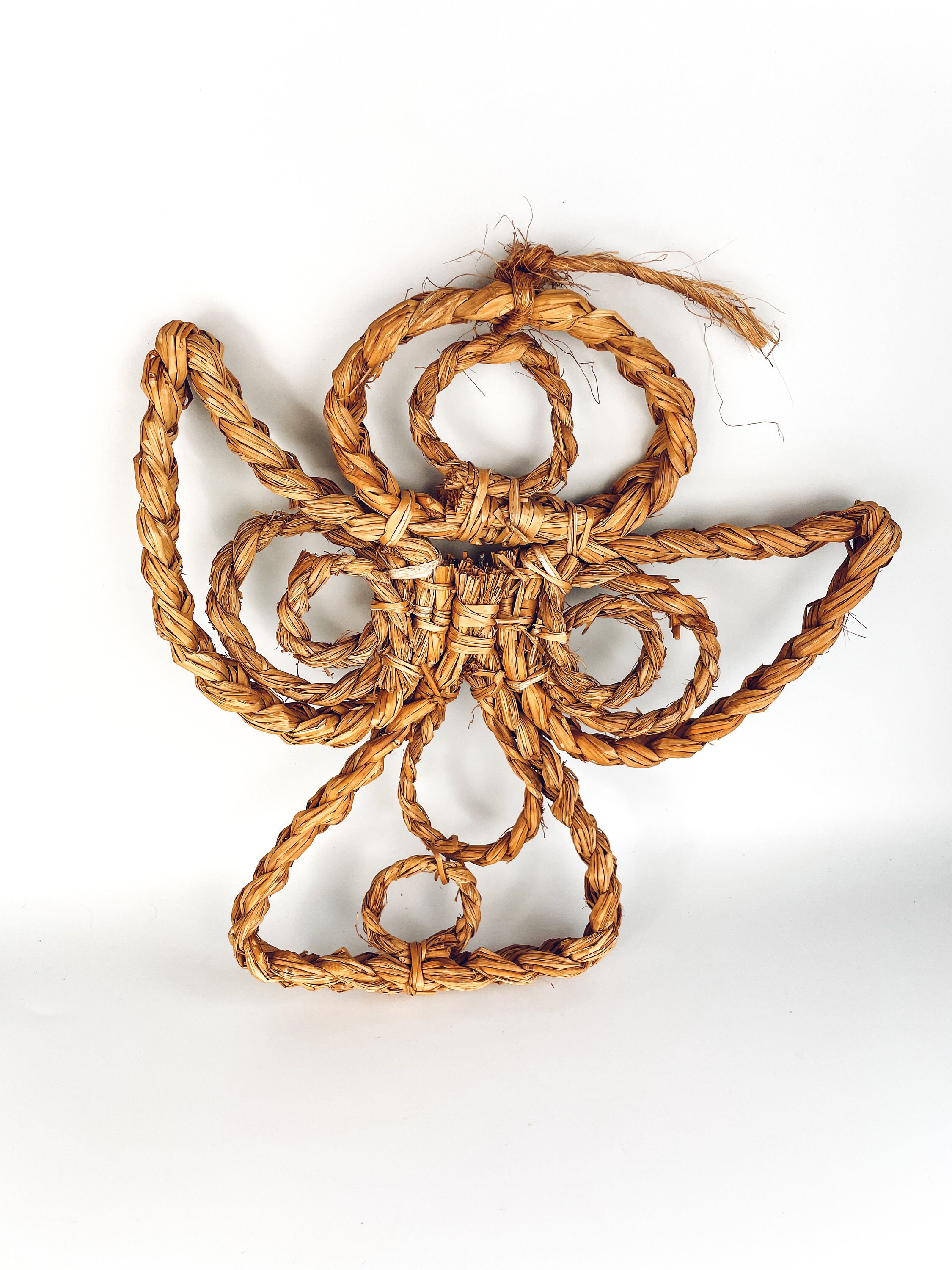 Vintage Natural Straw Wicker Angel, Christmas Decor, Boho Wall Decor ...