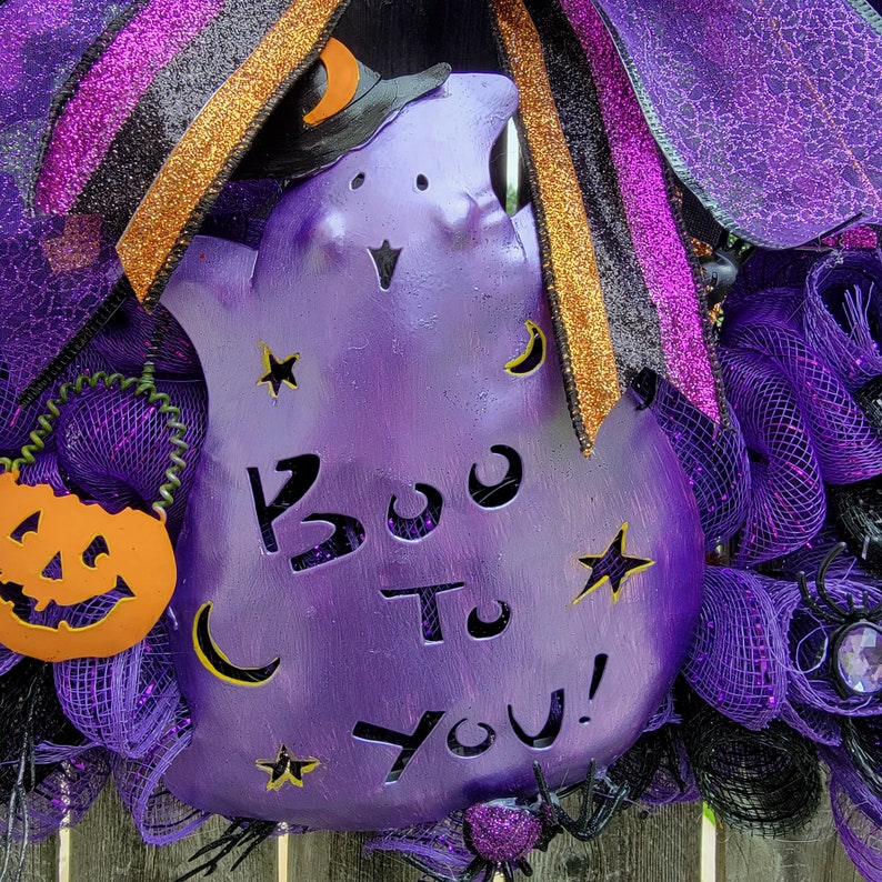 Purple boo to You Square Light-up Halloween Wreath - Etsy