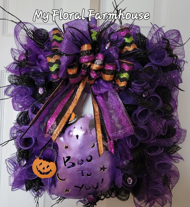 Purple boo to You Square Light-up Halloween Wreath - Etsy