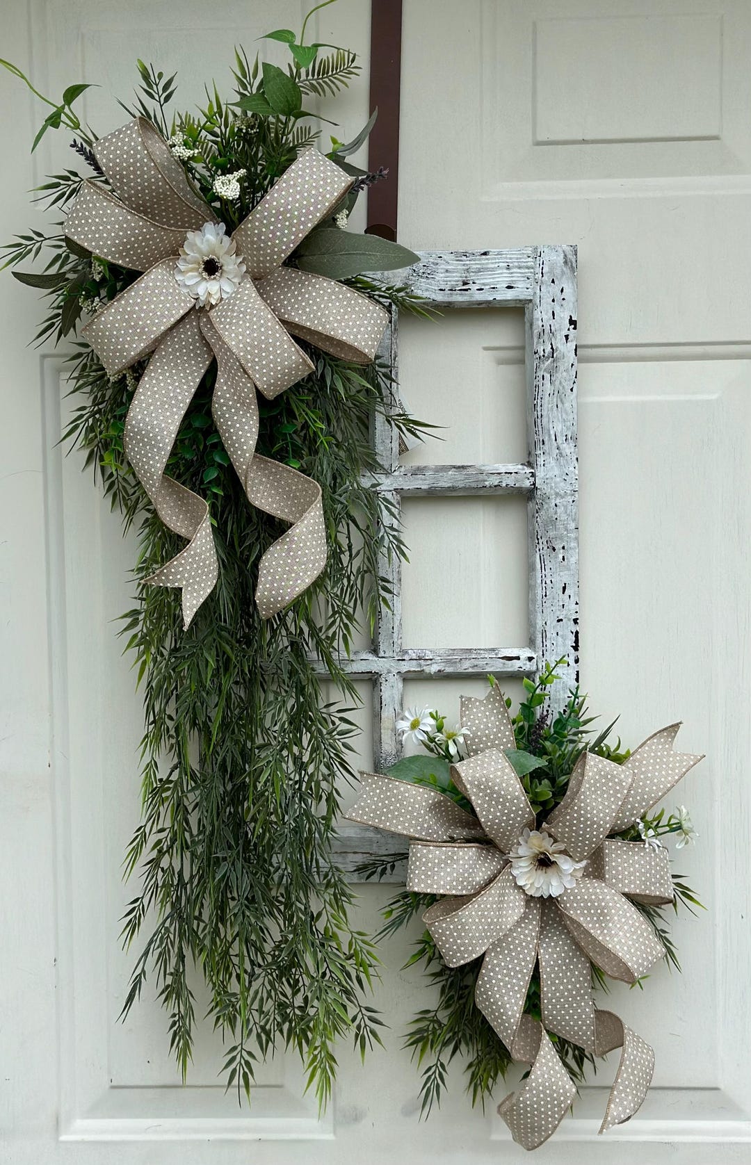 Distressed Window Frame, Greenery Decor, Everyday Swag, Swag Wreath ...