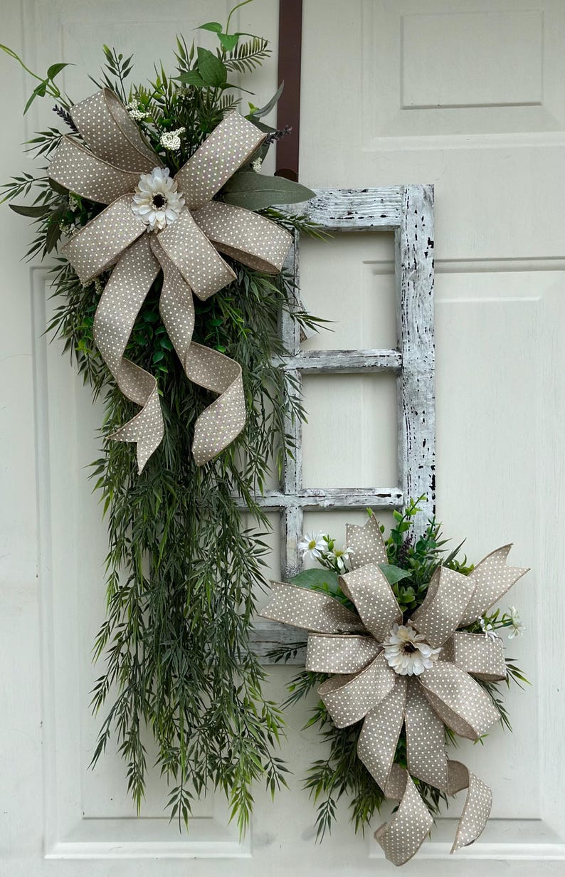 Distressed Window Frame, Greenery Decor, Everyday Swag, Swag Wreath ...