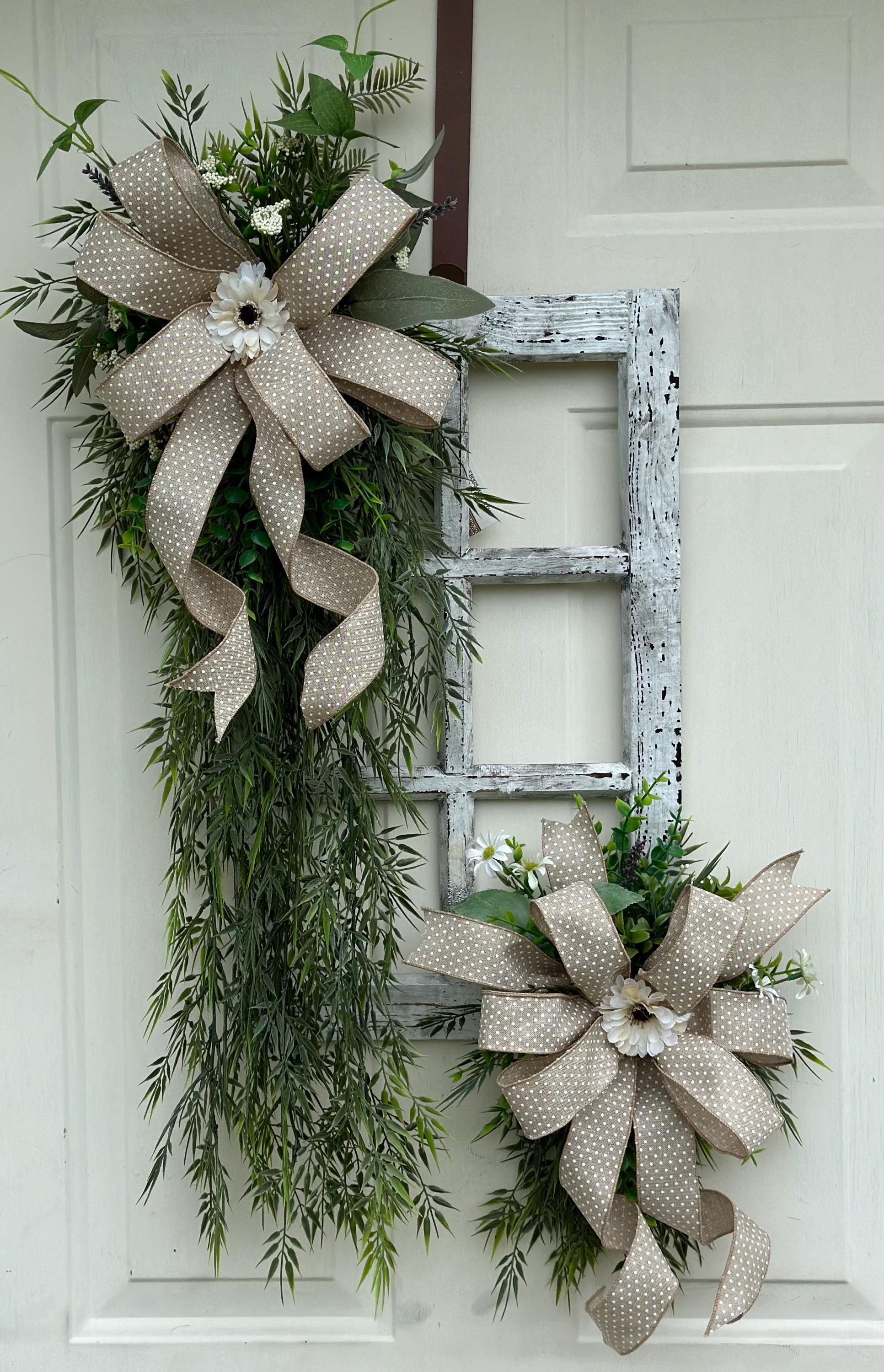Distressed Window Frame, Greenery Decor, Everyday Swag, Swag Wreath ...