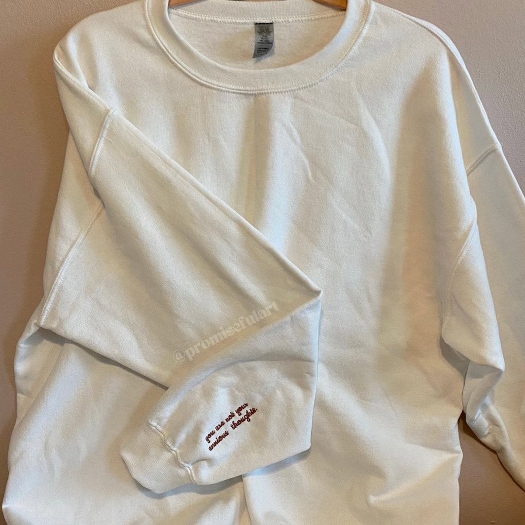 Positive Affirmation Crewneck, Custom Sleeve Embroidery, Trendy ...
