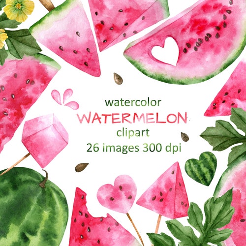Watercolor Watermelon Clipart Set for Summer Party | Etsy