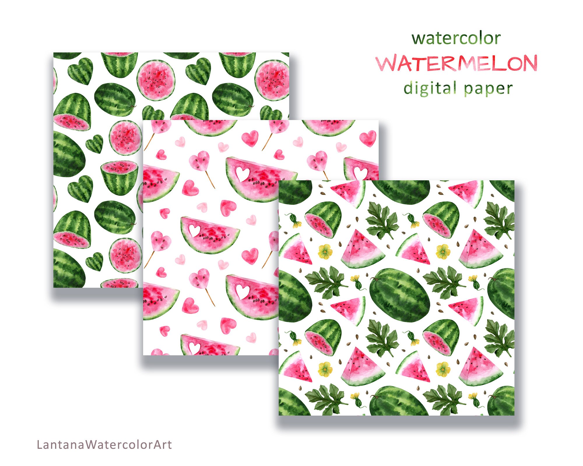 Watermelon Digital Paper Watercolor watermelon Seamless | Etsy
