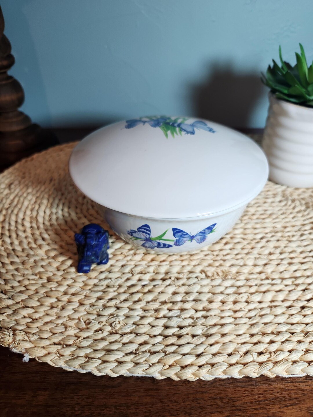 Blue Butterfly Trinket Dish With Lid Vintage Teleflora - Etsy