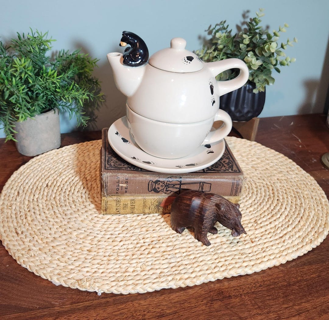 Black Bear Personal Teapot and Cup Set Bearfoots Adorable Black Bear ...