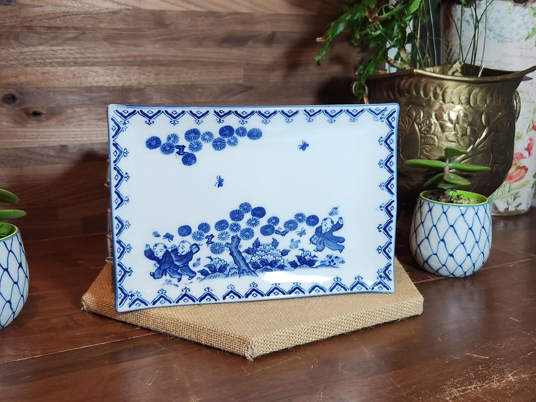 Japanese Blue and White Rectangle Plates Sushi Plates Vintage Japanese ...