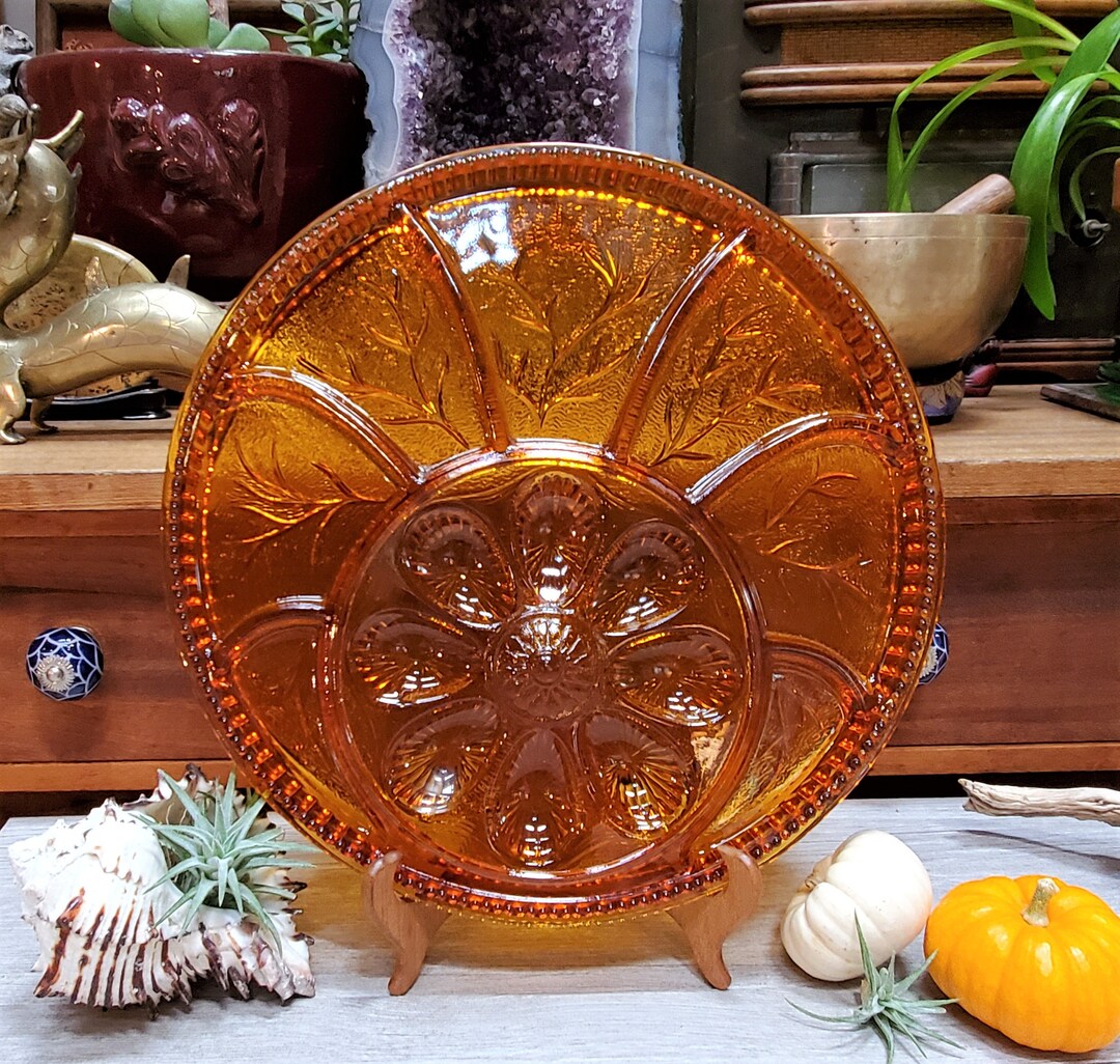 Amber Indiana Glass Co H'ors D'oever Plate Deviled Egg Plate Vintage ...