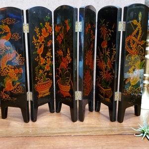 Folding Screen Table Top Black Lacquer Mother of Pearl Inlay Vintage ...