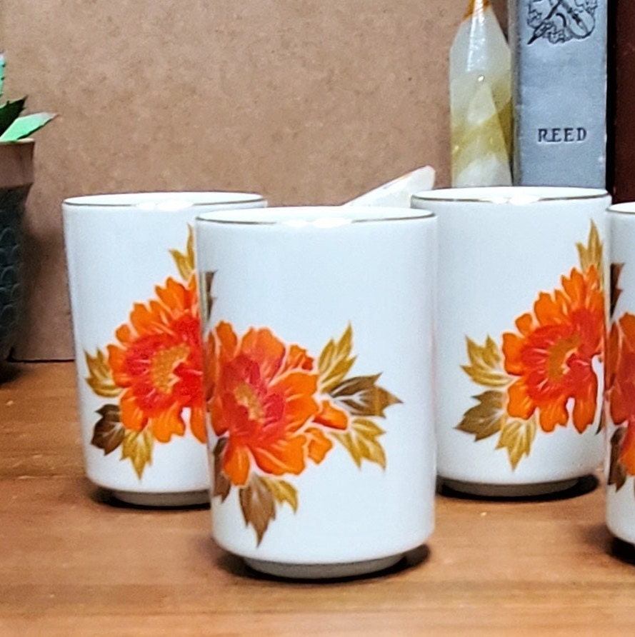 Japanese Tea Cups Handleless Formal White and Gold Without - Etsy