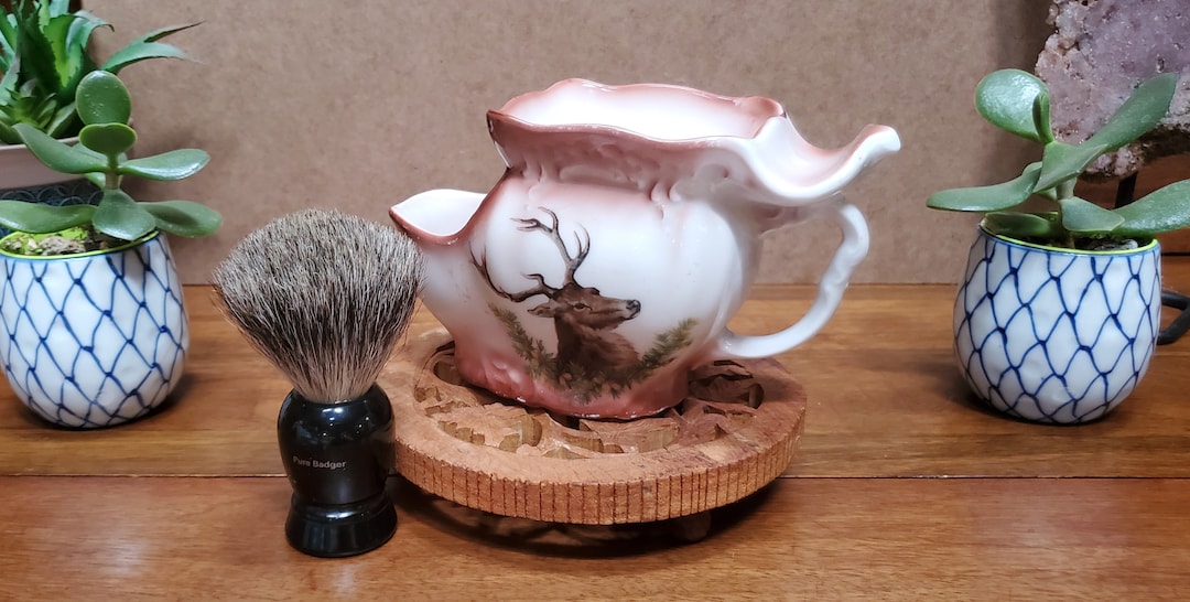 Antique German Shaving Scuttle Mug and Badger Hair Brush 1890 - Etsy